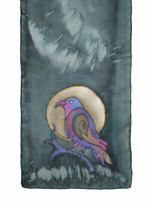 Raven Scarf | Hand-Painted Silk by Silk Concepts - Silk Concepts